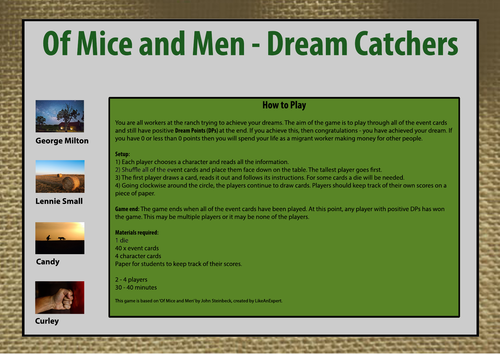 Of Mice and Men Revision Card Game | Teaching Resources