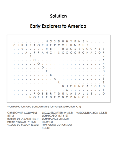 Early Explorers to America Word Search | Teaching Resources
