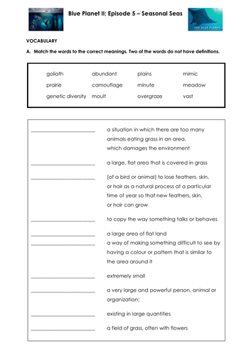 Blue Planet 2, Episode 5 Seasonal Seas - Activity Book and Answer ...