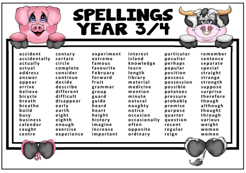 SPELLINGS YEAR 3 AND 4 TEACHING RESOURCES ENGLISH KEY STAGE 2 ...