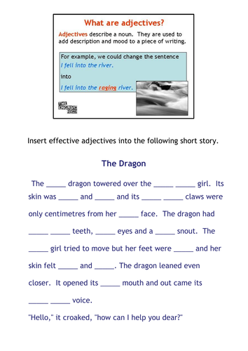 Adjectives in Stories (PowerPoint and worksheets) | Teaching Resources