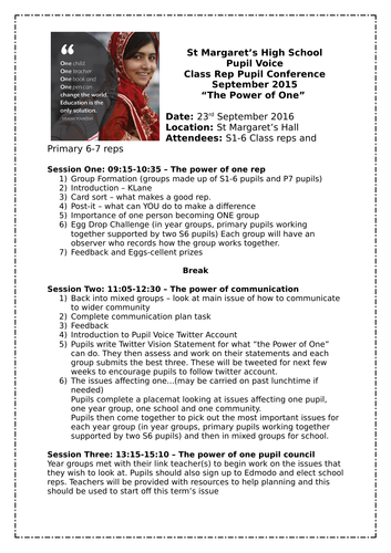 Pupil Voice Conference - Power of One (School Council) | Teaching Resources