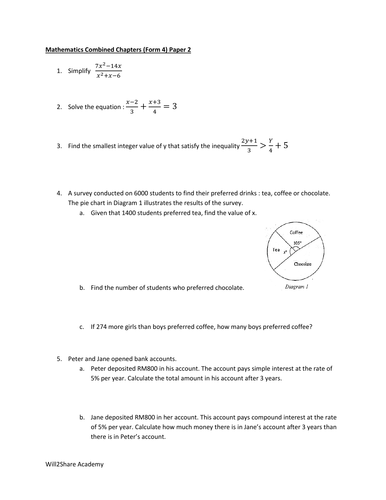Year 10 Mathematics Combined Chapter Assessment 1 and 2 | Teaching ...
