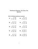 Simultaneous Equations – One Linear, One Quadratic worksheet (with ...
