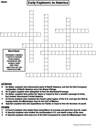 Early Explorers to America Crossword Puzzle | Teaching Resources