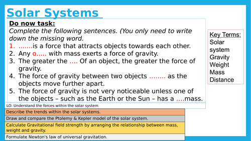 Gravity within Solar Systems (Lesson Observation) | Teaching Resources