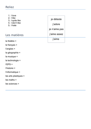 Mes matieres - Studio 1 Module 2 Unit 1 | Teaching Resources