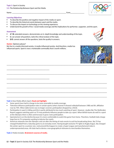 A-level Edexcel Spec 2016: Topic 5 Sport & Society Full Lessons ...