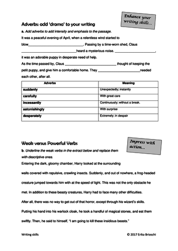 KS3 Fiction writing: use descriptive verbs, adverbs and powerful ...
