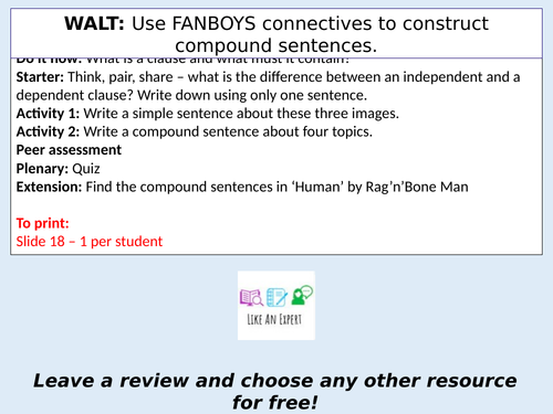 Compound sentences and FANBOYS - 1 hour resourced and differentiated ...