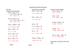 Differentiated Worksheet on Expanding Double Brackets | Teaching Resources