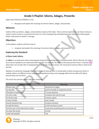 Idioms, Adages, and Proverbs - Playlist and Teaching Notes | Teaching ...