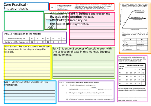 EDEXCEL CB6 CORE PRACTICAL WORK/REVISION SHEET/MAT FOR LIGHT INTENSITY ...