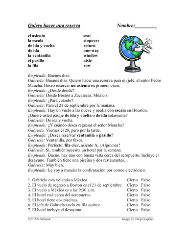 Un viaje en avión Lectura - Booking a Trip Spanish Script | Teaching ...