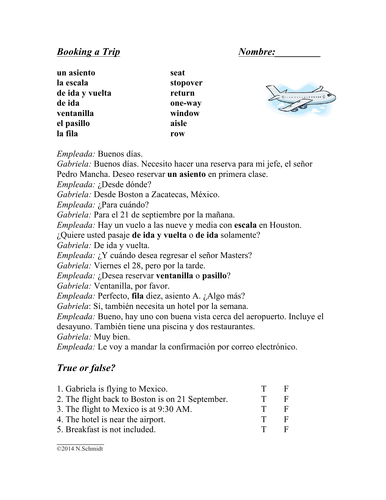Un viaje en avión Lectura - Booking a Trip Spanish Script | Teaching ...
