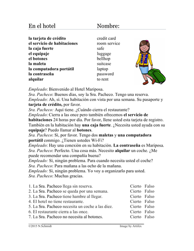 El hotel Lectura - Checking into a Hotel Spanish Reading | Teaching ...