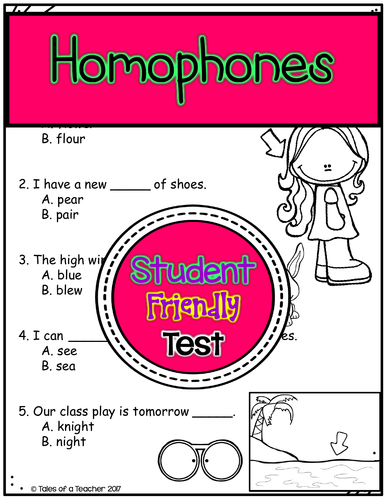 Homophones Test | Teaching Resources