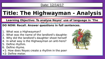 The Highwayman - Language Analysis | Teaching Resources