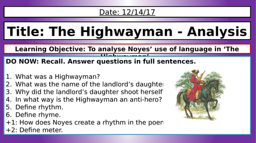 The Highwayman - Language Analysis | Teaching Resources