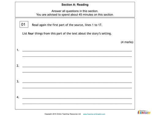 9-1 GCSE English AQA Reading Fiction - Paper 1 Section A (66 slide ...