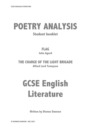 GCSE POETRY ANALYSIS BOOKLET - Flag & The Charge of The Light Brigade ...