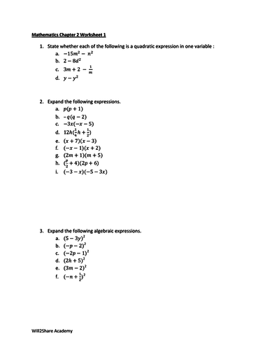 Constructing, Expanding and Factorising Quadratic Expressions ...
