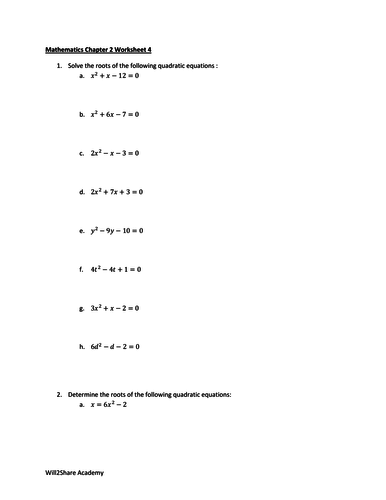 Factorising and Solving Quadratic Equations Worksheets Bundle (4 ...