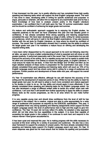 Report Comments: English Year 10 | Teaching Resources