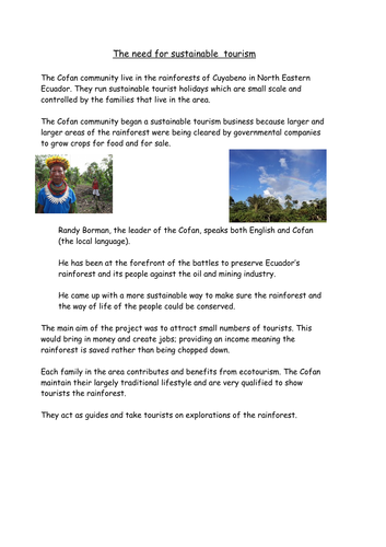 A Tourist's World Lesson Lesson 8 - Eco-Tourism | Teaching Resources