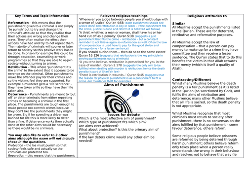 AQA GCSE (9-1) RS Spec A - Revision materials - Theme E Religion, Crime ...