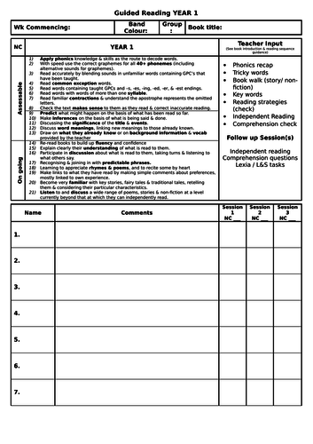 Guided Reading Record Year 1 | Teaching Resources