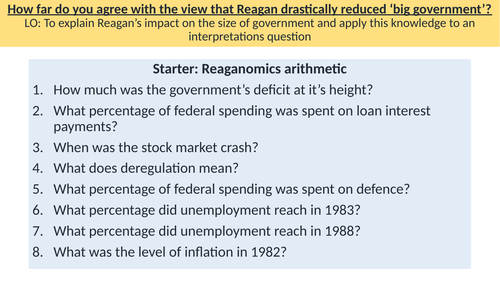 President Reagan resources for Edexcel A Level History option 1F (in ...