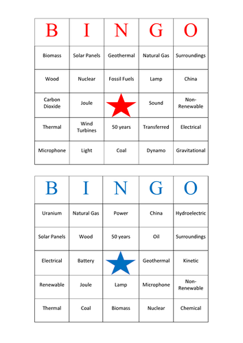 Physics Bingo: Energy | Teaching Resources