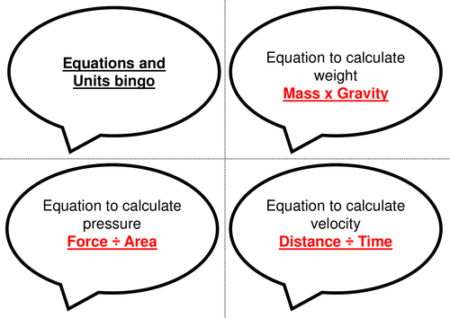 Physics Bingo: Equations and Units | Teaching Resources