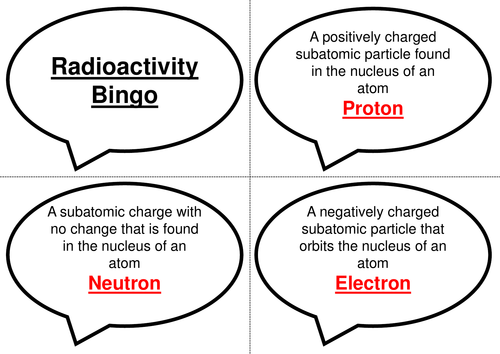 Physics Bingo: Radioactivity (Covers alpha, beta and gamma radiation ...