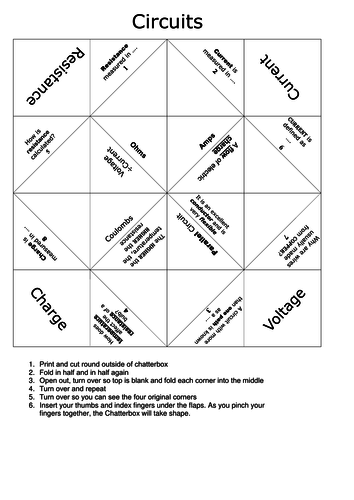 Physics Chatterbox/Cootie catcher: Circuits | Teaching Resources