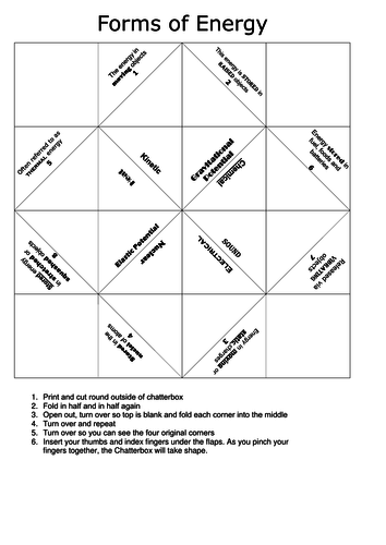 Physics Chatterbox/Cootie catcher: Forms of Energy | Teaching Resources