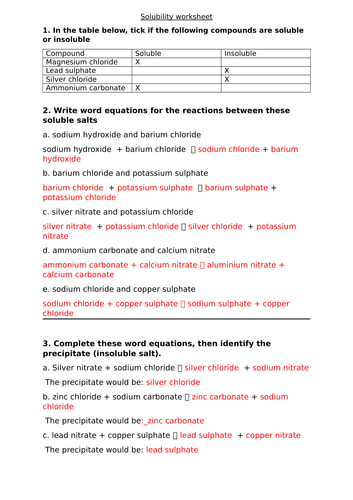 soluble and insoluble salts worksheet and answers | Teaching Resources
