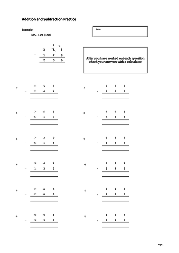 Addition and Subtraction practice | Teaching Resources