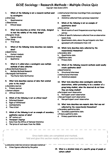 Assessment Lesson - Sociological Research Methods (GCSE Sociology L9/10 ...