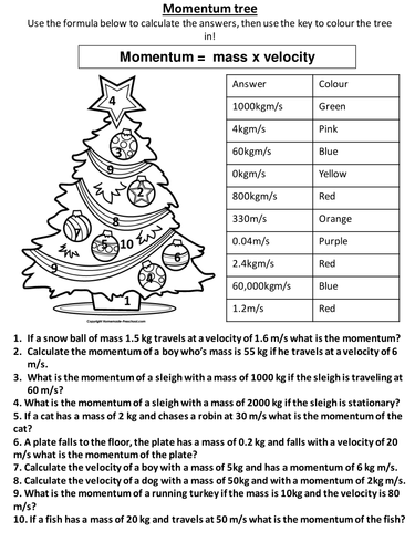 Christmas Physics Colour by Equation Worksheets | Teaching Resources