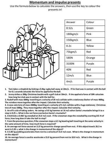 Christmas Physics Colour by Equation Worksheets | Teaching Resources