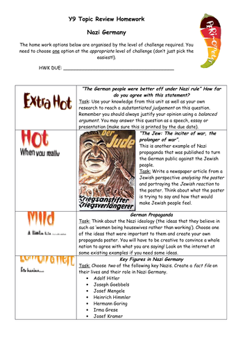 Differentiated Nazi Germany HOMEWORK or independent activity | Teaching ...