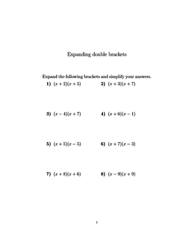 Expanding double brackets worksheet (with solutions) | Teaching Resources