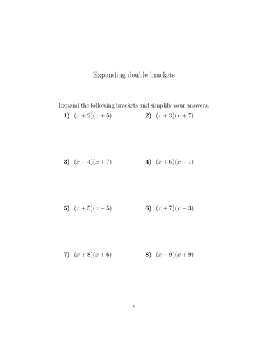 Expanding double brackets worksheet (with solutions) | Teaching Resources