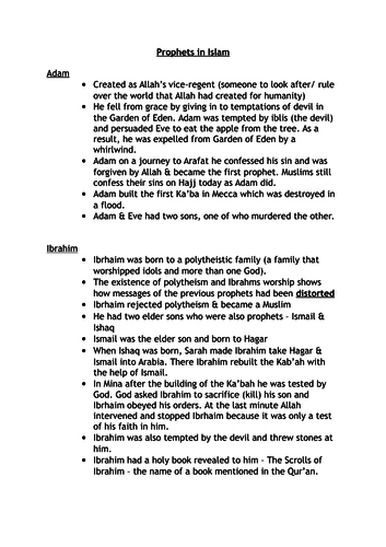 AQA Religious Studies 9-1 GCSE : Muslim Beliefs: Prophethood and ...