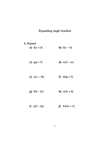 Expanding single brackets worksheet (with solutions) | Teaching Resources