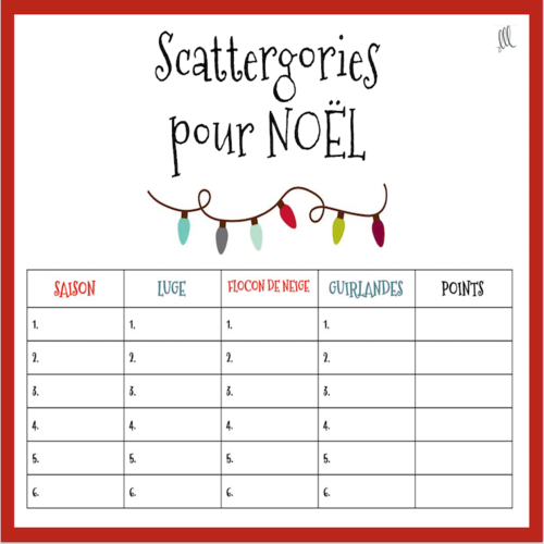 French Christmas Scattergories Game | Teaching Resources