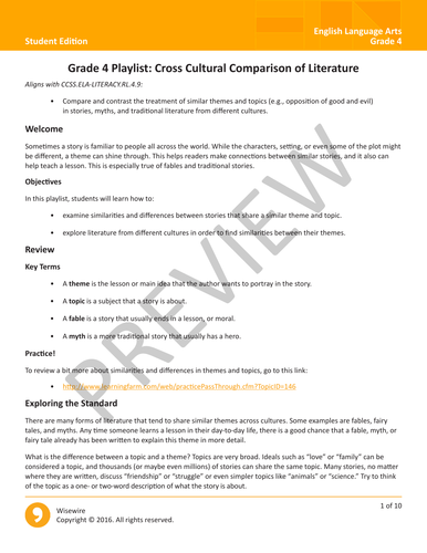 Cross-Cultural Comparison of Literature - Playlist and Teaching Notes ...