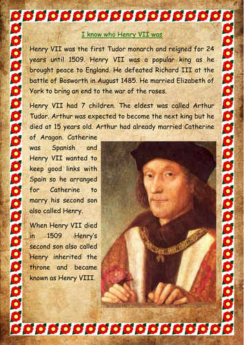 Henry Tudor Henry VII 7th Comprehension | Teaching Resources